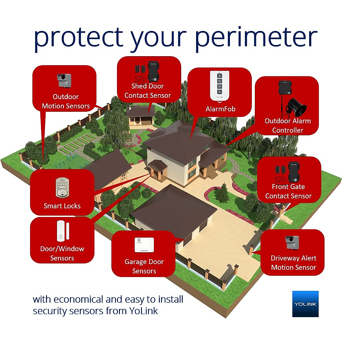 YoLink Smart Outdoor Motion Detector, Trespassing Alarm, Driveway Alert, 1/4 Mile Range LoRa-Powered Wireless Motion Sensor, App for Remote Monitoring & Alerts, Alexa, IFTTT. Hub Required!