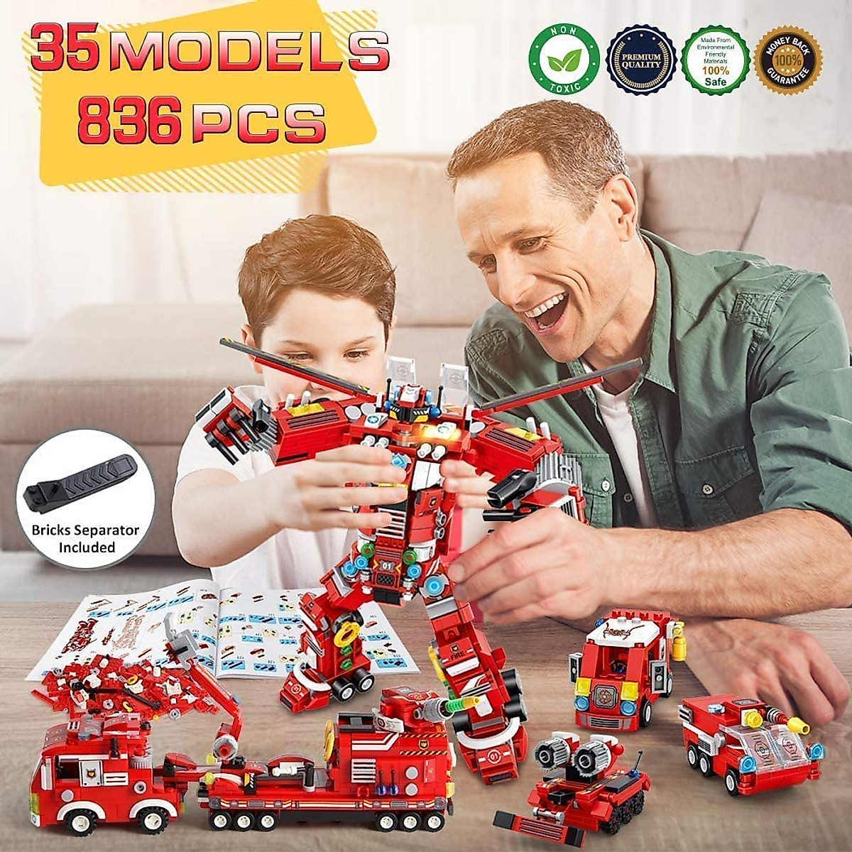 VATOS Robot Building Toys - 35 Models STEM Truck Construction Set for Boys Girls Age 6 7 8 9 10 11 12 Years Old (Red)