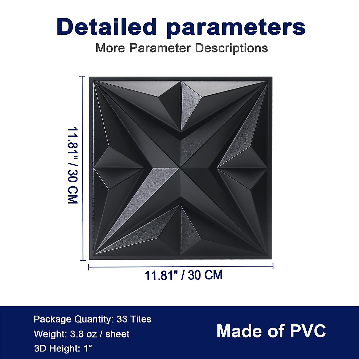 MIX3D Decorative 3D Wall Panels Star Textured PVC Wall Panels for Interior Wall Decor, 12''x12'' Black Pack of 33 Tiles Cover 32 Sq Ft