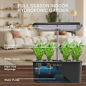 Indoor Garden Hydroponics Growing System - MUFGA 8 Pods Herb Garden Kit Indoor with LED Grow Light, Plants Germination Kit(No Seeds) with Pump System,Height Adjustable, Gift for Women, Black, Black