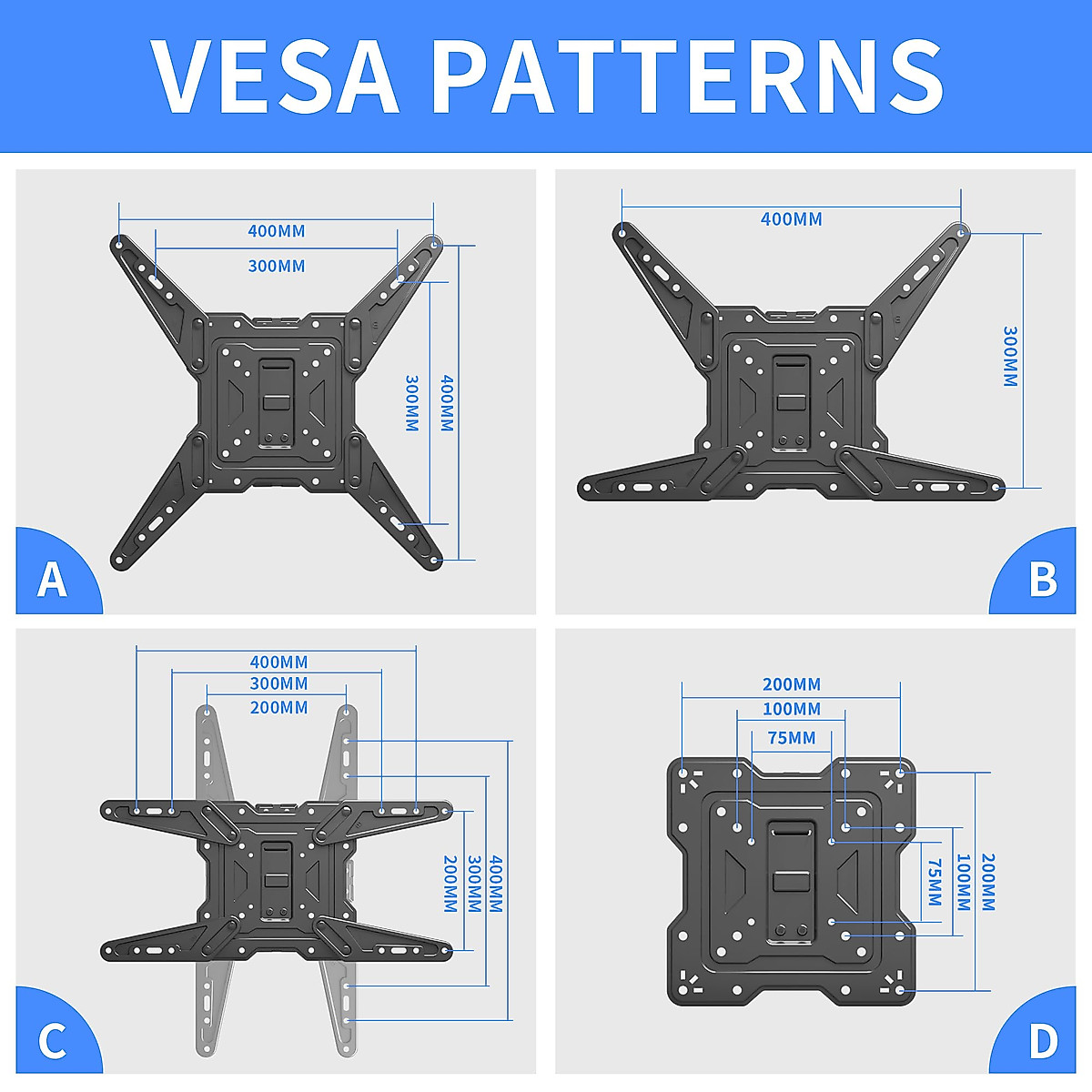 XINLEI Full Motion TV Wall Mount for Most 26-55 Inch Flat Curved TVs, Wall Mount TV Bracket with Swivel Articulating Extension Tilt Arm, Support up to 70lbs, Max VESA 400x400mm(MAP3)