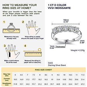 DAYBYDAY Moisanite Band Ring 925 Sterling Silver Created Diamond Eternity Ring Moissanite Wedding Band Stacked Rings for Women Size 9