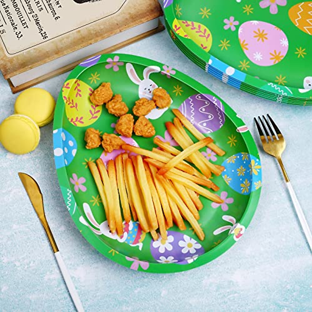 Shojoy 24 Pieces Easter Snack Tray Plastic Easter Egg Dessert Plates Easter Serving Tray Easter Bunny Serveware Party Serving Platter for Easter Party Decorations and Supplies