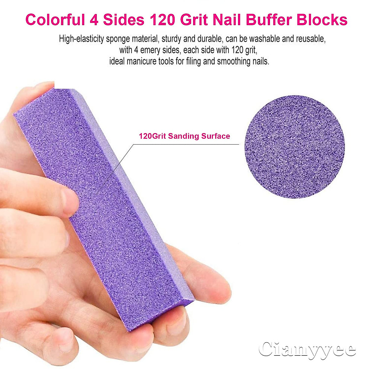 20PCS Nail File Buffer Set for Natural Nails,100 180 Grit Nail File,4 Sides 120 Grit Sanding Buffer Nail Block for Gel Acrylic Nails Professional Manicure Tool,Purple