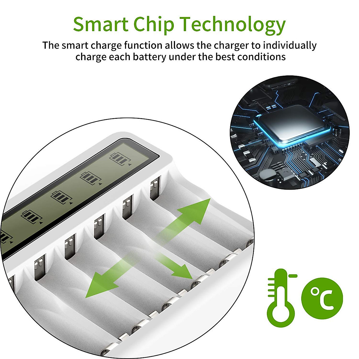 POWEROWL 8 Bay AA AAA Battery Charger with LCD Display (USB Quick Charging, Independent Slot) for Ni-MH Ni-CD Rechargeable Batteries
