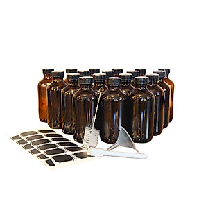 Nevlers 18 Pack 8 oz Amber Glass Bottles with Caps | The Brown Leak Proof Glass Bottles Includes Caps, Funnel, Brush, White Marker and Labels to Easily Identify the Contents