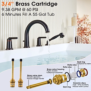 Wintap Roman Bathtub Faucet with Hand Shower and Brass Valve 4 Hole Widespread Bath Tub Faucet Set High Flow Tub Faucets Classic High Arch Tub Filler Oil Rubbed Bronze 9808ORB