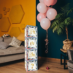 Gender Reveal Balloon Box - 4 Sets of He or She with Letters,Baby Blocks for Baby Shower Backdrop,Navy and Blush Gender Reveal Decoration Kit for Boy or Girl Baby Shower Gender Reveal Party Supplies