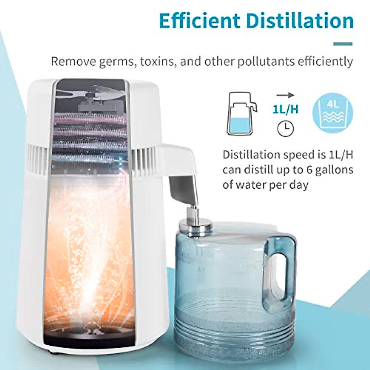 ROVSUN 1.1 Gallon/4L Water Distiller Countertop Distilled Water Machine w/BPA-Free Container & Stainless Steel Interior for Home Use, 750W Distilled Water Maker Purifier, Distilling Pure Water Maker