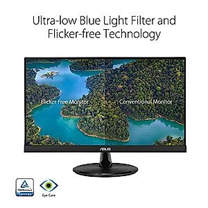ASUS 21.5” Monitor (VP227HE) - Full HD, 75Hz, Adaptive-Sync/FreeSync, Eye Care, Low Blue Light, Flicker Free, HDMI, VGA, Frameless, Ergonomic Tilt, Wall Mountable ,BLACK