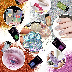 Renfio Holographic Ultra Fine Glitter Powder Metallic Resin Glitter PET Flakes Crafts Sequins 1/128" 0.008" 0.2mm Epoxy Chips Flakes for Tumblers Slime 1.75 Oz (50g) - Laser Black