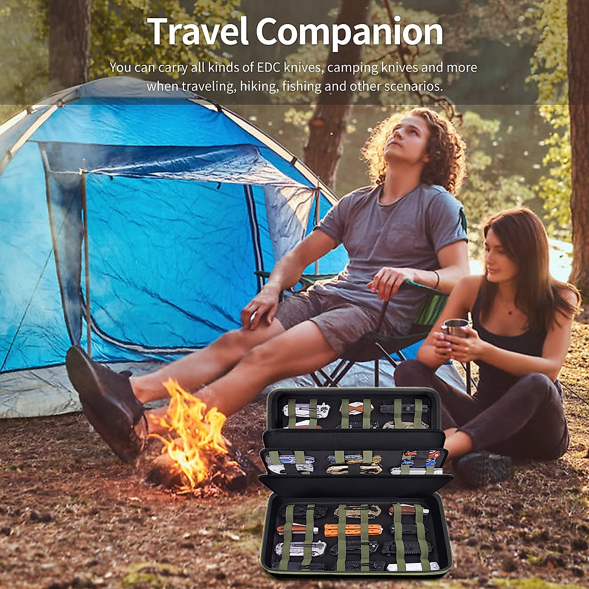 HESPLUS Knife Display Case for 65+ Pocket Knives, Folding Knife Organizer Butterfly Knife Storage Box Carrying Bag Knife Roll Collection Holder for Tactical Survival Outdoor Camping EDC Mini Knife