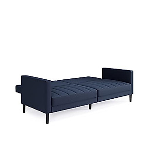 DHP Farnsworth 79 Inch Futon Sofa Bed, Upholstered Couch Sleeper with Tufted Seat, Mid-Century Modern, Navy
