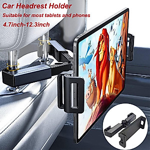 RUNAAJA 360° Mount Car Headrest Holder Seat Back Phone Tablet Universal for Apple iPad Mount Road Trip Essentials for Kids Adults