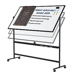 Large Dry-Erase Rolling Magnetic Whiteboard - 48 x 32 Inches White Board Height Adjust Double Sides Mobile Portable Easel on Wheels, Dry Erase Board with Stand for Office, Home & Classroom