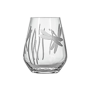 Rolf Glass Dragonfly Stemless Wine Glass 18oz - Tumbler Wine Glasses Set of 2 – Made in the USA - Etched Stemless Wine Glasses -(Set of 2)