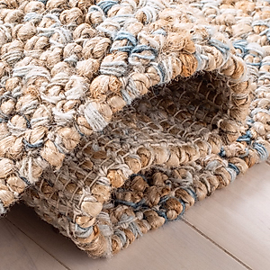 SAFAVIEH Bohemian Collection Area Rug - 6' x 9', Natural & Blue, Handmade Farmhouse Coastal Jute, Ideal for High Traffic Areas in Living Room, Bedroom (BOH901M)