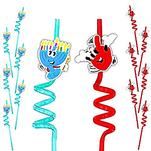 Dreidel and Menorah Hanukkah Straws - Reusable (12-Pack)