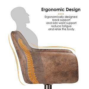 Keyluv Bar Stools Set of 2 for Kitchen Counter Adjustable Swivel Height Barstools 29 Inch Faux Leather Bar Chairs with Padded Back and Chromed Metal Base, Retro Brown