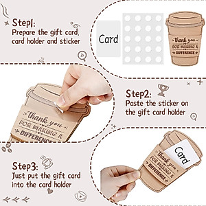 Seeloowy 8 Pcs Employee Thank You Coffee Gift Card Holder Thanks a Latte Coffee Holiday Money Holder Cards Wooden Gift Card Ornament for Coworker Teachers Team Staff Office Favors