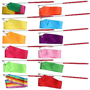 BESPORTBLE Ribbon Wand 12pcs 2 Meters Rhythmic Art Gymnastics Ribbons Gymnastics Ribbon Streamers Dancing Streamers Riband Rod for Artistic Dancing Gymnastics, Kids Dancing, Talent Shows Dance Ribbons