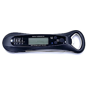 Surewheels Digital Meat Thermometer for Cooking Food, Oven Baking, BBQ, Grilling, Deep Frying- Waterproof, Backlight Instant Read with Bottle Opener (Black)