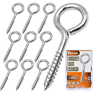 YGAOHF 2.5 Inches Eye Screws for Wood, 10 Pcs Stainless Steel Heavy Duty Eye Bolts Screw in, Silver Eye Hooks Screw, Eye Bolts for Secure Cable Wires, Safe for Indoor and Outdoor Use
