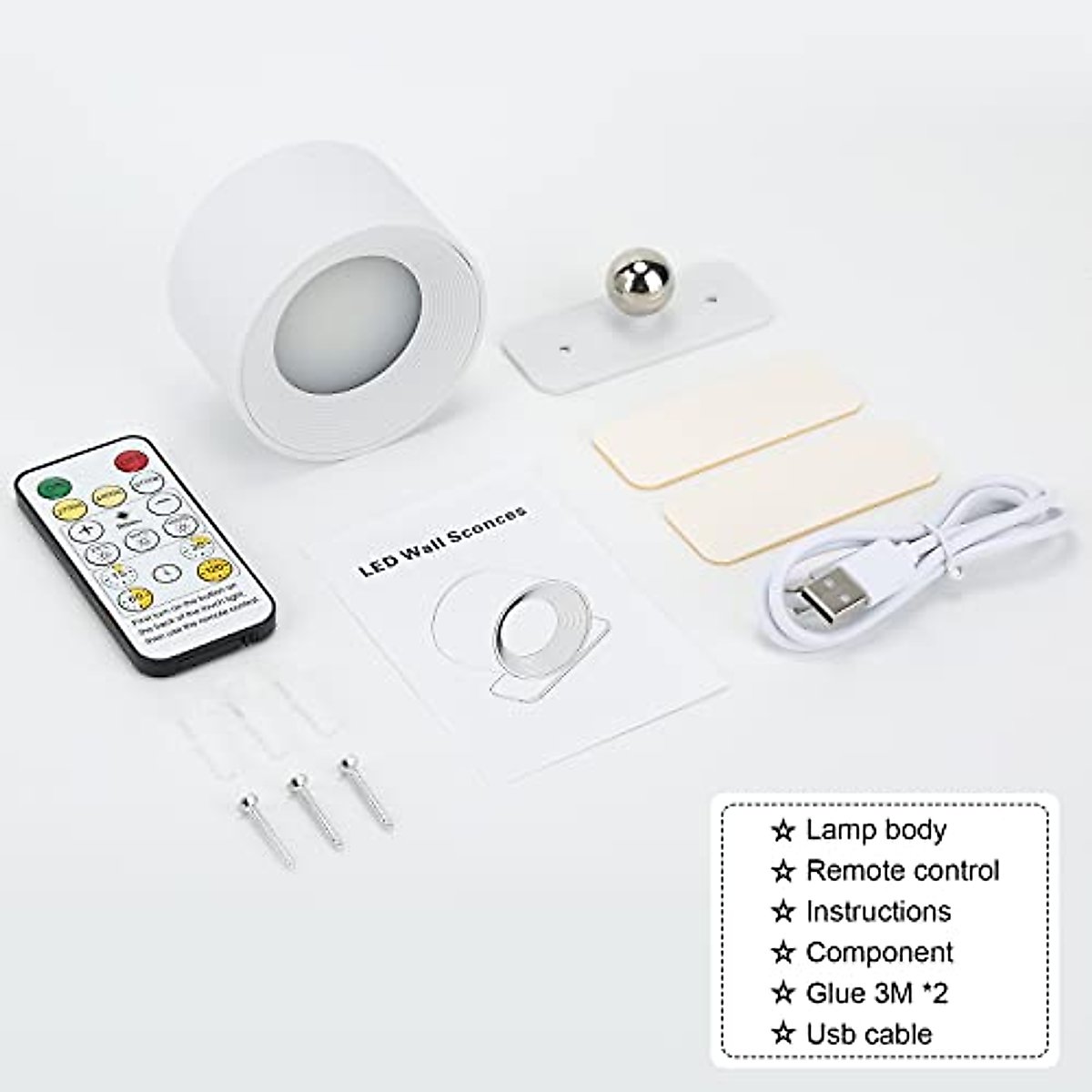 Lightess LED Wall Sconce, Wall Mounted Lamp with Rechargeable Battery Operated, 3 Brightness Level & 3 Color Temp 360°Rotate Magnetic Ball,Touch & Remote Control Wall Light for Reading Bedside