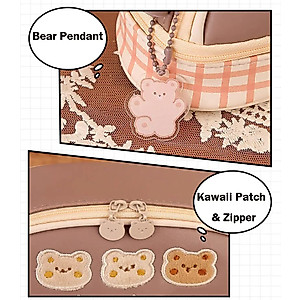 AONUOWE Kawaii Pencil Case with Sticker Cute Bear Pink Pencil Cases Large Pencil Pouch Kawaii Stationery Supplies (Boba Bear)