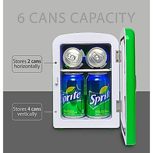 Coca-Cola Sprite 4L Portable Cooler/Warmer, Compact Personal Travel Fridge for Snacks Lunch Drinks Cosmetics, Includes 12V and AC Cords,Desk Accessory for Home Office Dorm Travel, Green