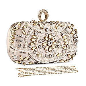UBORSE Beaded Crystal Clutch Purses for Women Evening Handbags Formal Rhinestone Wedding Purse Prom Cocktail Party Bag Gold
