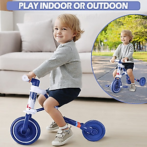 Lipneaed 3 in 1 Toddler Tricycles for 1 to 4 Years Old Kids, Trike for Boys Girls Balance Bike with Adjustable Seat Height Convertible Rear Wheels and Removable Pedal (Blue)