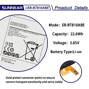 SUNNEAR EB-BT810ABE Battery Replacement for Samsung Galaxy Tab S2 9.7" SM-T810 SM-T815 SM-T817 SM-T815 Series Tablet EB-BT810ABA GH43-04431A 3.85V 22.60WH with Tools