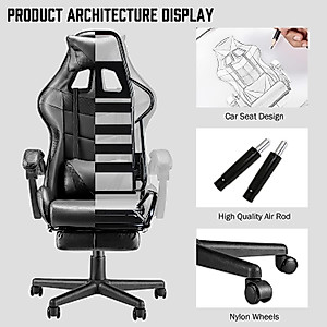 Soontrans Gaming Chairs with Footrest, PU Leather Office Chair, Gamer Chair,Ergonomic Game Chair with Height Adjustment, Lumbar Support (Carbon Black)