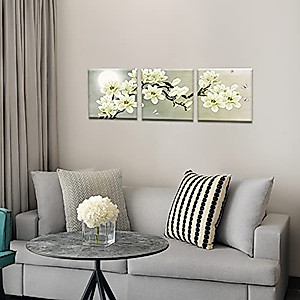 Natural art – White Magnolia & Butterfly Under the Moon Modern Giclee Canvas Prints Paintings to Photo Printed Artwork for Wall Decor