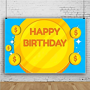 Baocicco 8x6.5ft Happy Birthday Backdrop Gold Coins Dollar Symbols Photography Background Gold Washing Party Gold Fever Treasure Hunting Party Birthday Party Children Adults Portrait