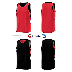 KXK Men's Blank Reversible Basketball Jersey Team Uniform Athletic Hip Hop Basketball Shirts S-4XL Red/Black