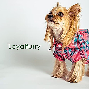 Loyalfurry Dog Shirts for Small Dogs, Dark-Pink Plaid Striped Pet Clothes,Cute Breathable Cotton Outfit Soft Casual Dog Outfit,Thanksgiving Christmas Costumes for Puppy Cats (Medium)