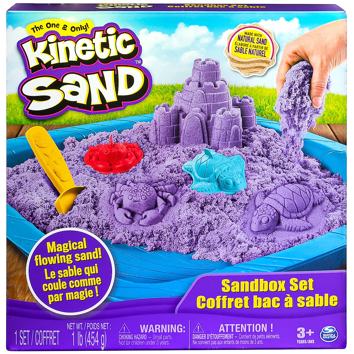 Kinetic Sand, Sandbox Playset with 1lb of Purple and 3 Molds, for Ages 3 and up
