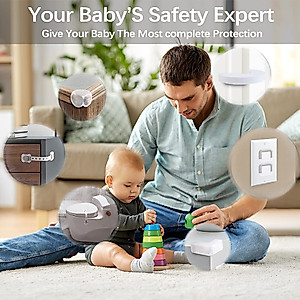 Baby Proofing Kit - Magnetic Cabinet Locks Adjustable Safety Latches for Cabinets & Drawers, Corner Protector, Outlet Covers and Door Finger Pinch Guard -Complete Baby Safty Kit (50 Pack)