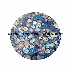 Blue Agate Stone Round 15" x 15" Inch Corner Table Top, Blue Agate Stone Round Side Table Top, Agate Stone Table Top, Agate - GemStone, Agate Home Decor Table Top, Piece Of Conversation
