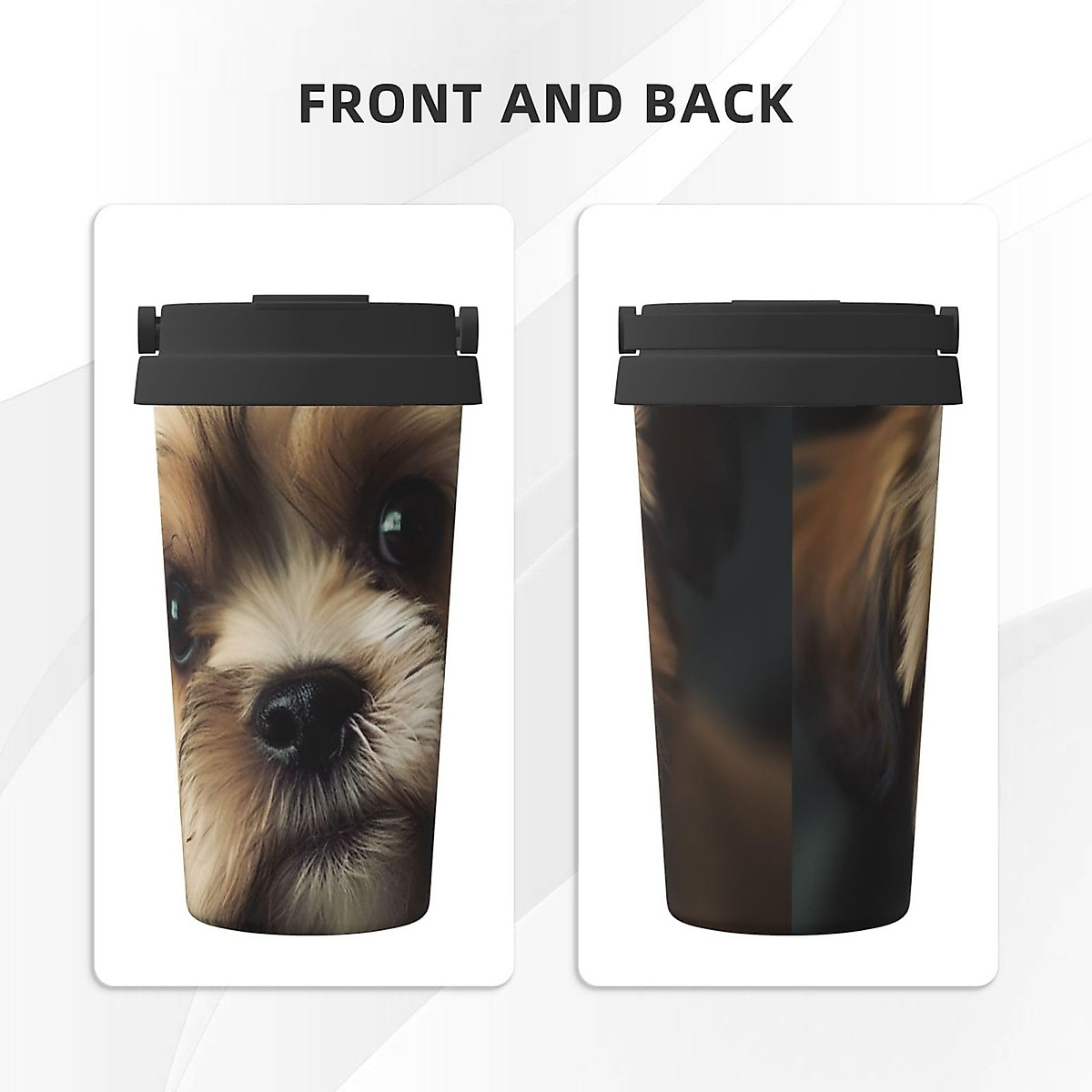 GTKSYNVE Reusable Coffee Mug with Lid and Handle, Little Dog Tumbler for Hot & Cold Drinks 16oz Stainless Steel Insulated Coffee Tumblers Double Wall Vacuum Thermal Cup