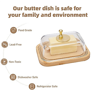 BTWD Glass Butter Dish with Lid for Countertop and Refrigerator, Extra Large Butter Keeper Container Storage with Handle for Fridge, Butter Holder for Counter, Butter Tray Clear Covered Butter Dishes