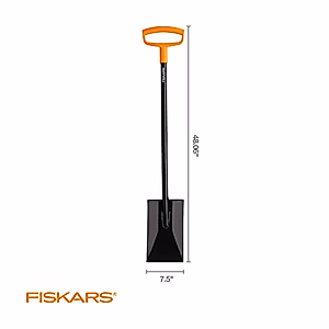 Fiskars Steel D-Handle Flat Square Garden Spade, Gardening Tools for Edging, Digging, Weed Removal, Heavy Duty, 46 Inch, Black/Orange