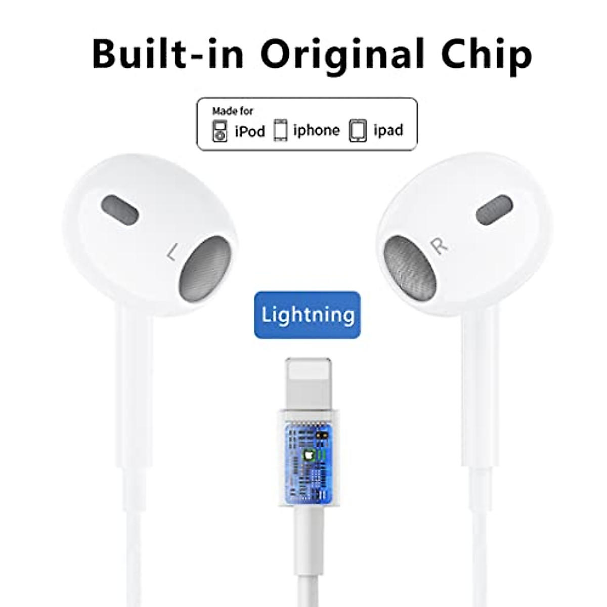 【Apple MFi Certified】 iPhone Lightning Earbuds Headphones Earphone Headset Built-in Microphone & Volume Control Compatible with Apple iPhone 14/13/12/11 Pro Max Xs/XR/X/7/8 Plus iPad Pro