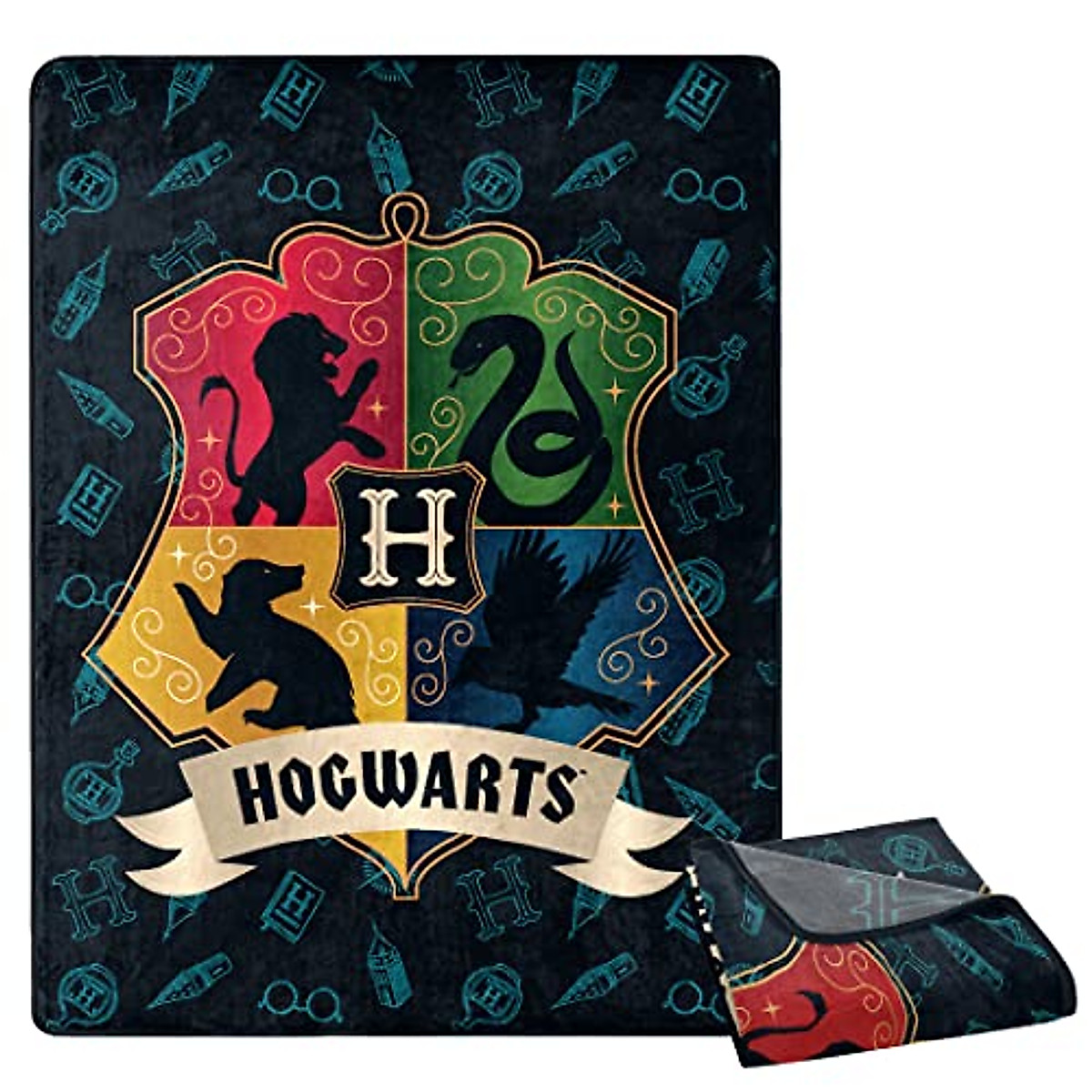 Harry Potter Fleece Throw Blanket - Harry Potter Hogwarts Plush Fleece Throw - Gryffindor Hufflepuff Ravenclaw Slytherin Wizardry Throw Blanket (Harry Potter)