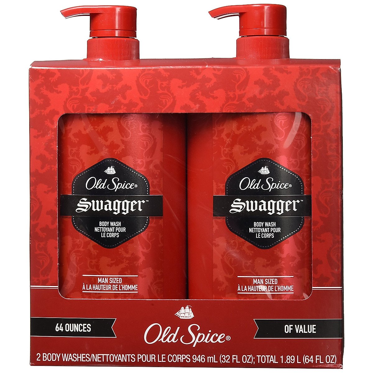 LOT of 2 Old Spice Swagger Body Wash 64 Ounces Total Man Sized Shower Bath New
