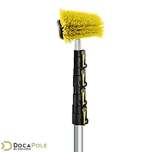 DOCA Floor Scrub Brush with Long Handle - 7-30 Ft Extension Pole (36+ Ft Reach) - Outdoor Broom - Car Wash Brush with Long Handle Also for House Siding, Deck, Patio & More