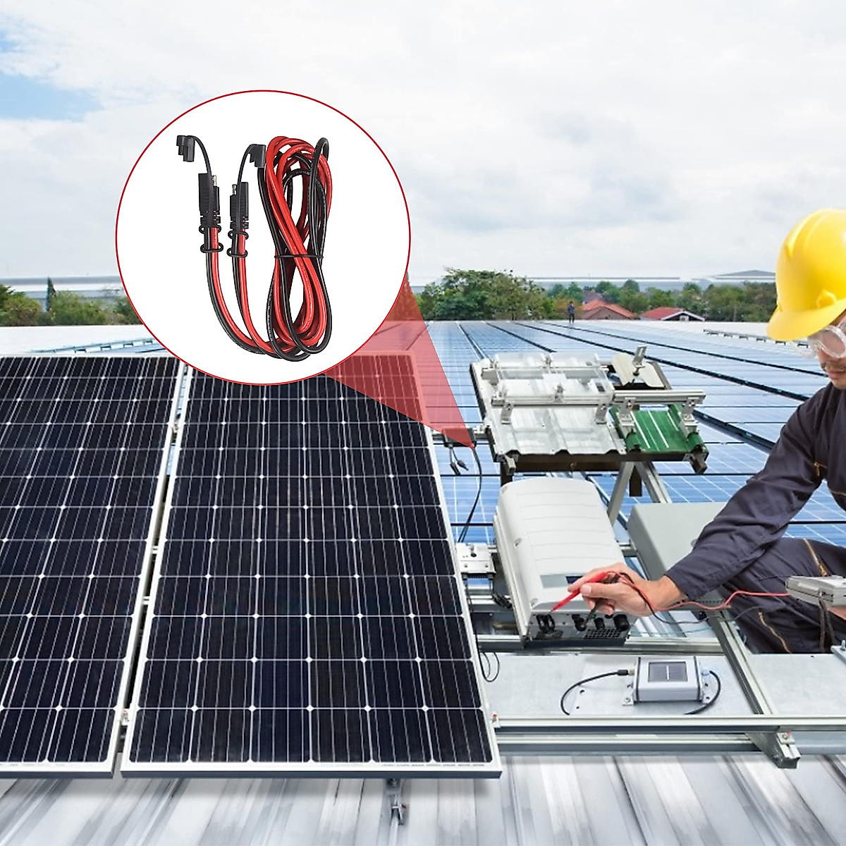 10Gauge SAE Extension Cable 10AWG - 6FT SAE to SAE Cable Battery Charger Extension Cord Heavy Duty 10AWG Quick Disconnect SAE 2Pin Connector Solar Panel Power Connect Plug Harness with Waterproof Cap