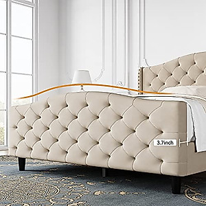 IDEALHOUSE Modern Upholstered Queen Bed Frame,Button Tufted Headboard and Footboard Design Solid Wooden Slat Support Easy Assembly,Beige (Queen)